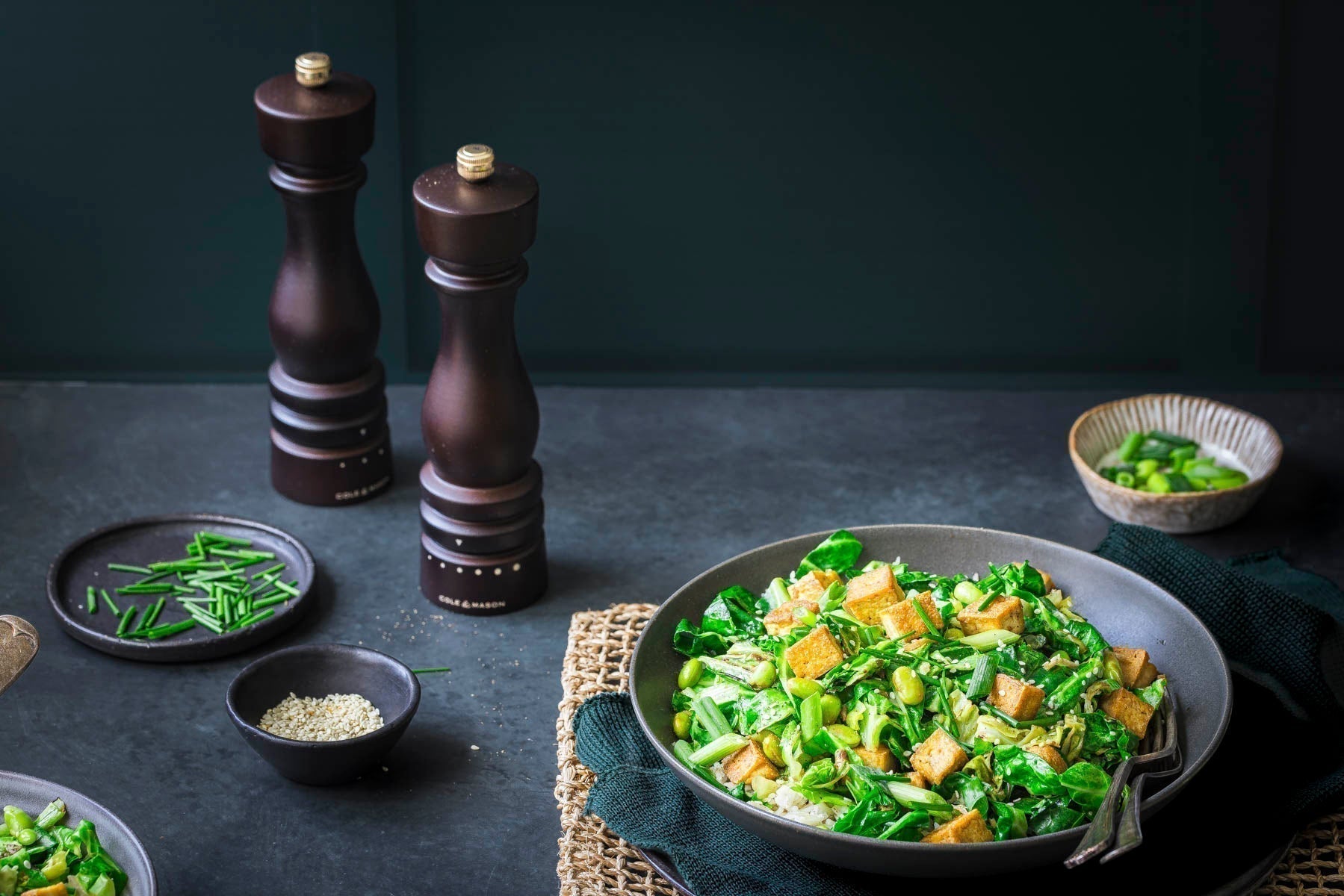 Cole & Mason Spring Greens Stir-Fry with Tofu and Edamame Recipe